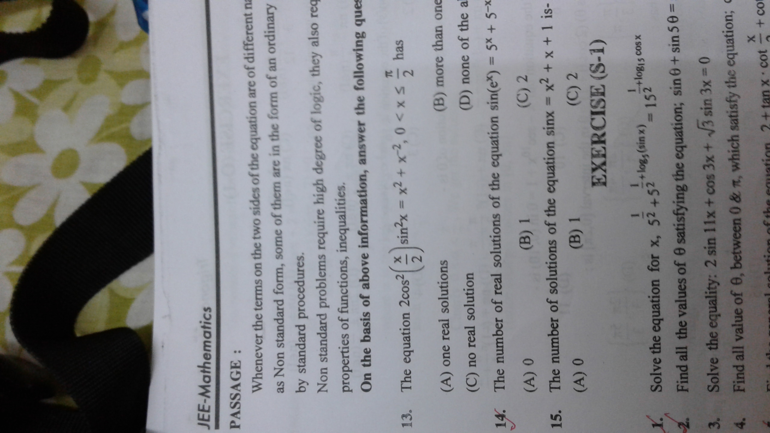 The number of real solution of the equation sin(e^x)=5^x+5^(-x)
