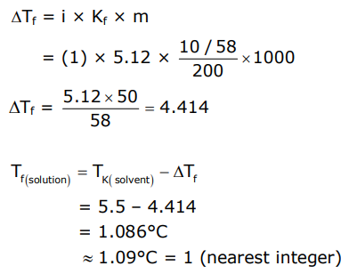 freezes at 5.5o C. The temperature at which a solution of 10 g of