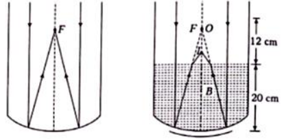 A concave mirror is placed at the bottom of an empty tank with face ...